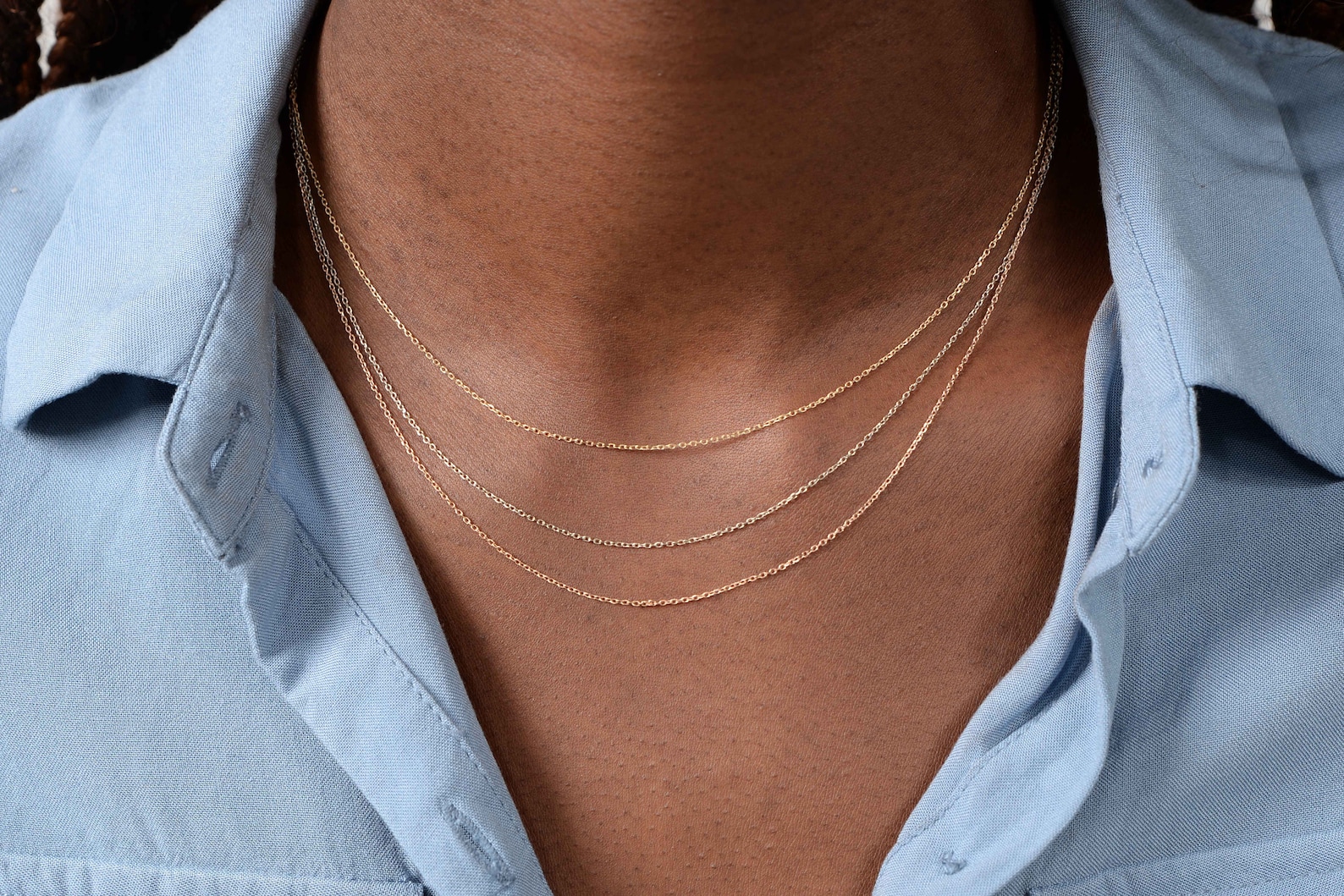 Solid Gold Layered Chain Necklace / 14K Solid Gold Layering - Etsy