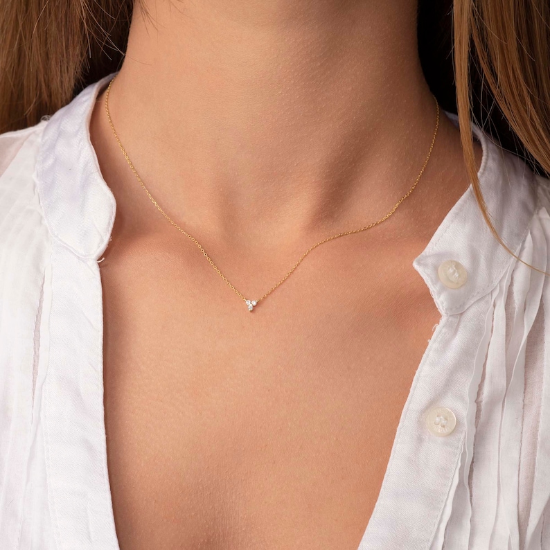 14k Gold Diamond Cluster Necklace: Dainty Flower Pendant - Etsy