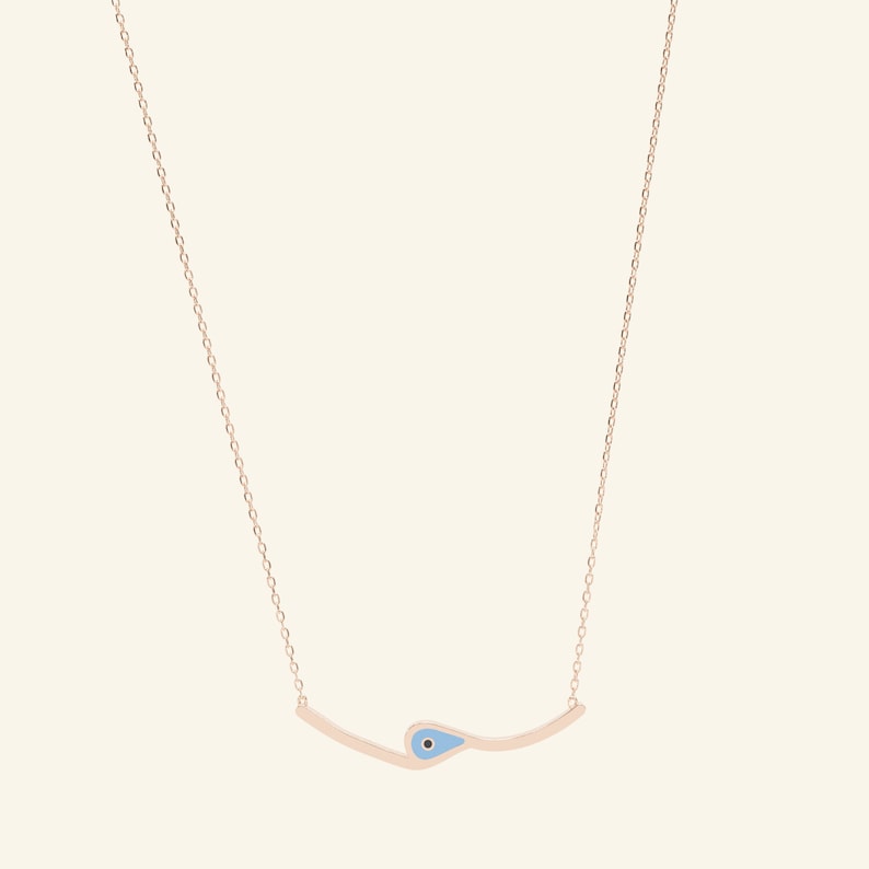 Evil Eye Bar Necklace Evil Eye Necklace Solid Gold Evil Eye - Etsy