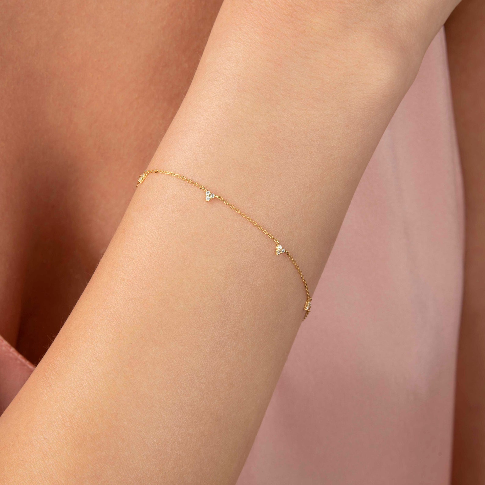 14k Gold Diamond Station Bracelet / Diamond Bracelet by the Yard ...