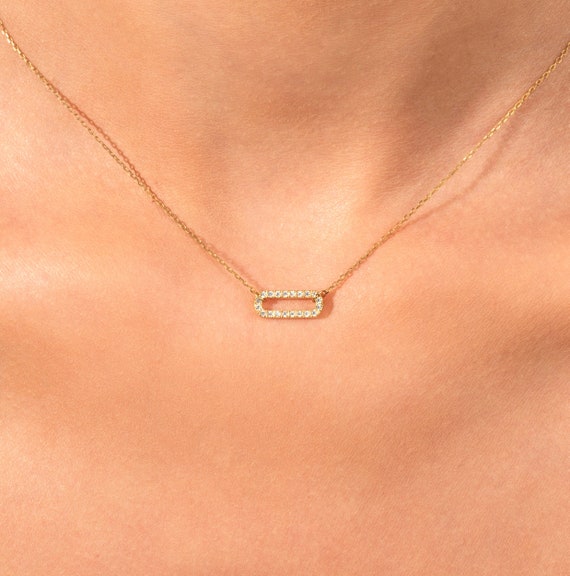Oval Diamond Necklace / Dainty Diamond Circle Necklace / 14k - Etsy