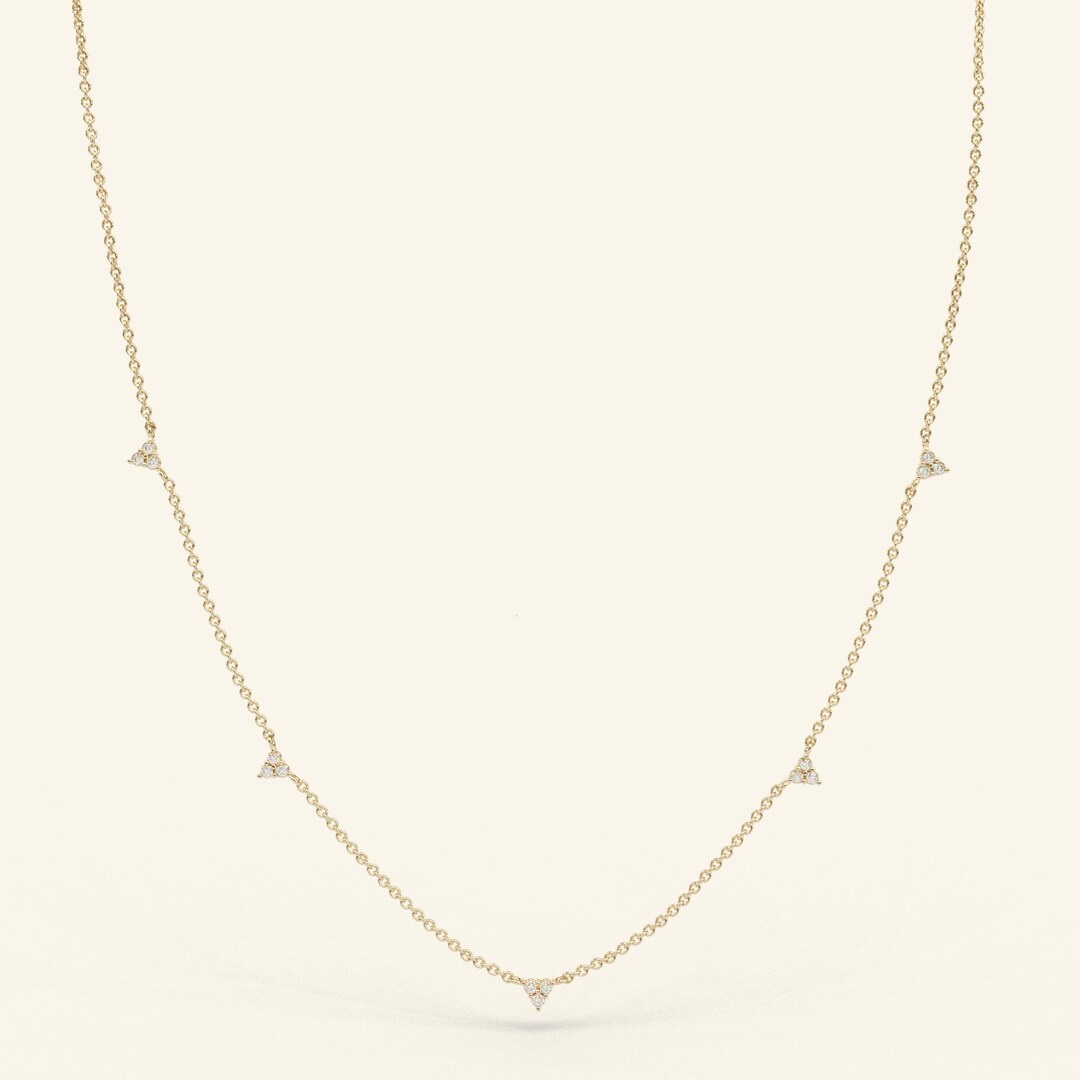 14k Solid Gold Diamond Station Necklace: Trio Satellite Design - Etsy UK