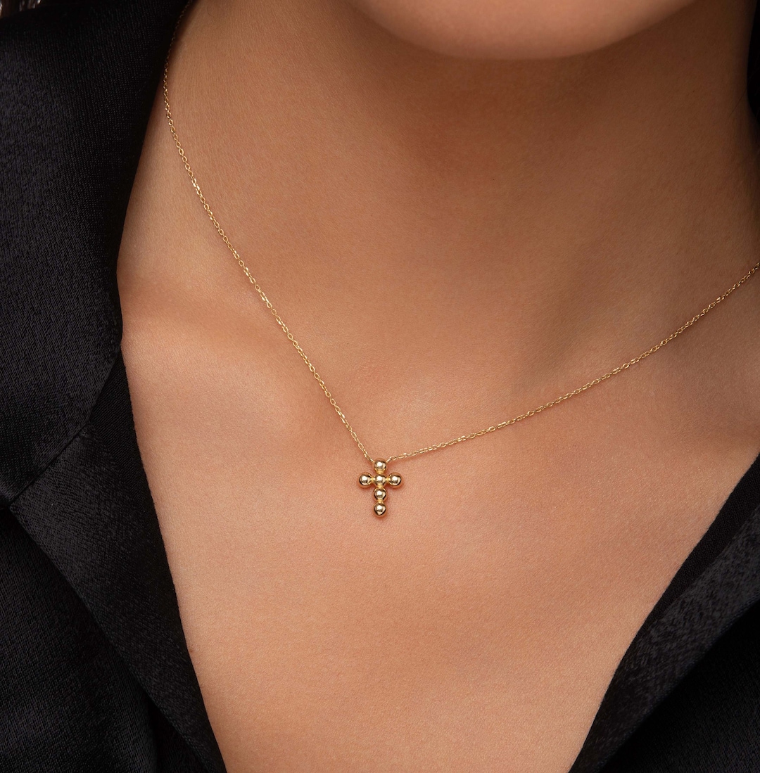 14k Gold Bubble Cross Necklace for Women | Christian Faith Pendant ...