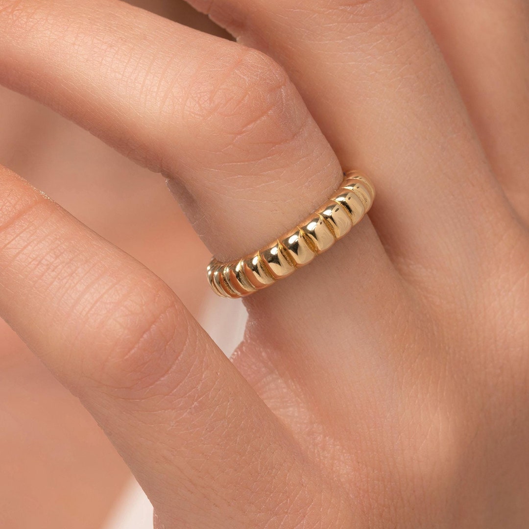 14k Solid Gold Ring, Minimalist Gold Ring, Thick Gold Band Ring, Bubble ...