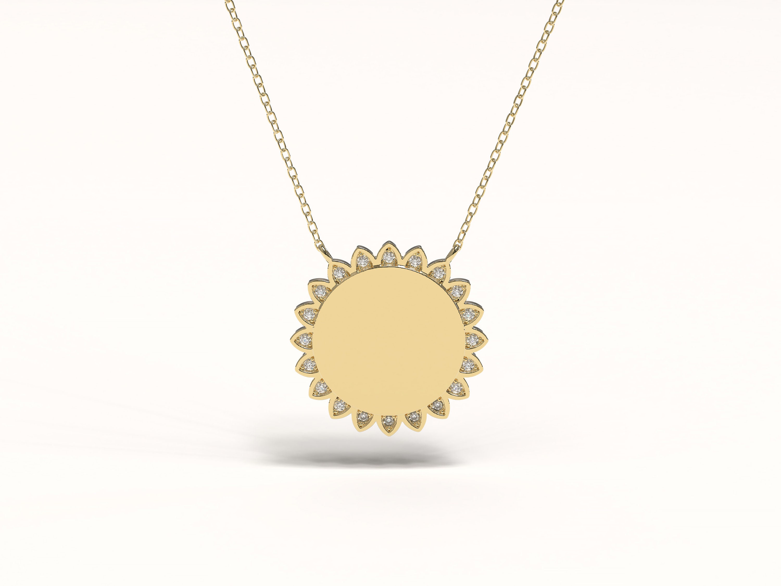 14k Solid Gold Circle Sun Pendant / Sun Pendant Necklace / - Etsy