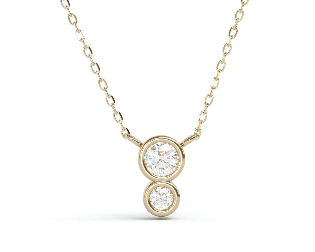 14k Gold Two Diamond Necklace, Solitaire Necklace With Two Diamonds ...