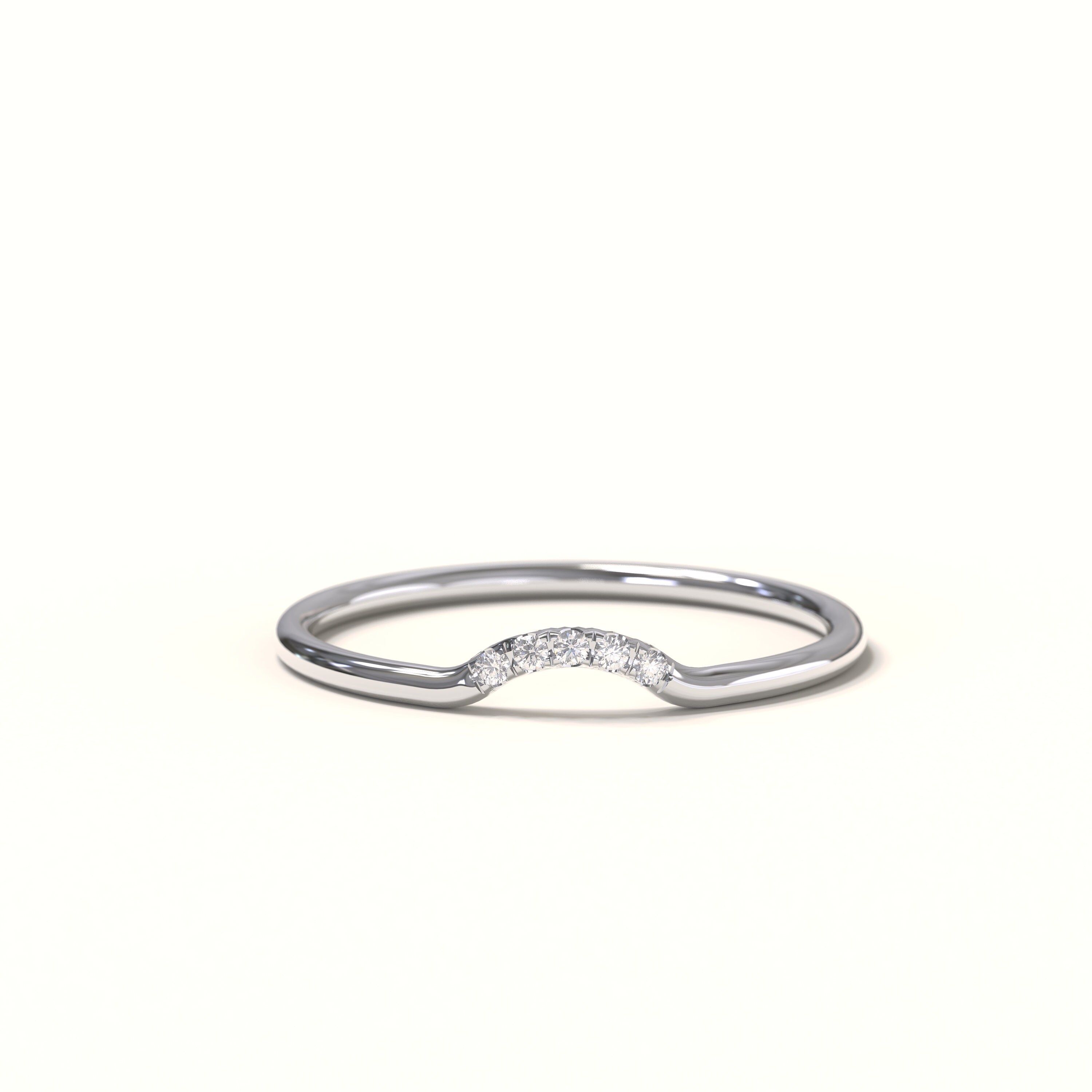 14k Solid Gold Curved Diamond Ring: Dainty Wedding Jewelry - Etsy