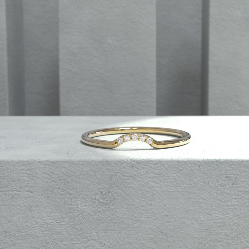 14k Solid Gold Curved Diamond Ring / Dainty Diamond Ring / | Etsy