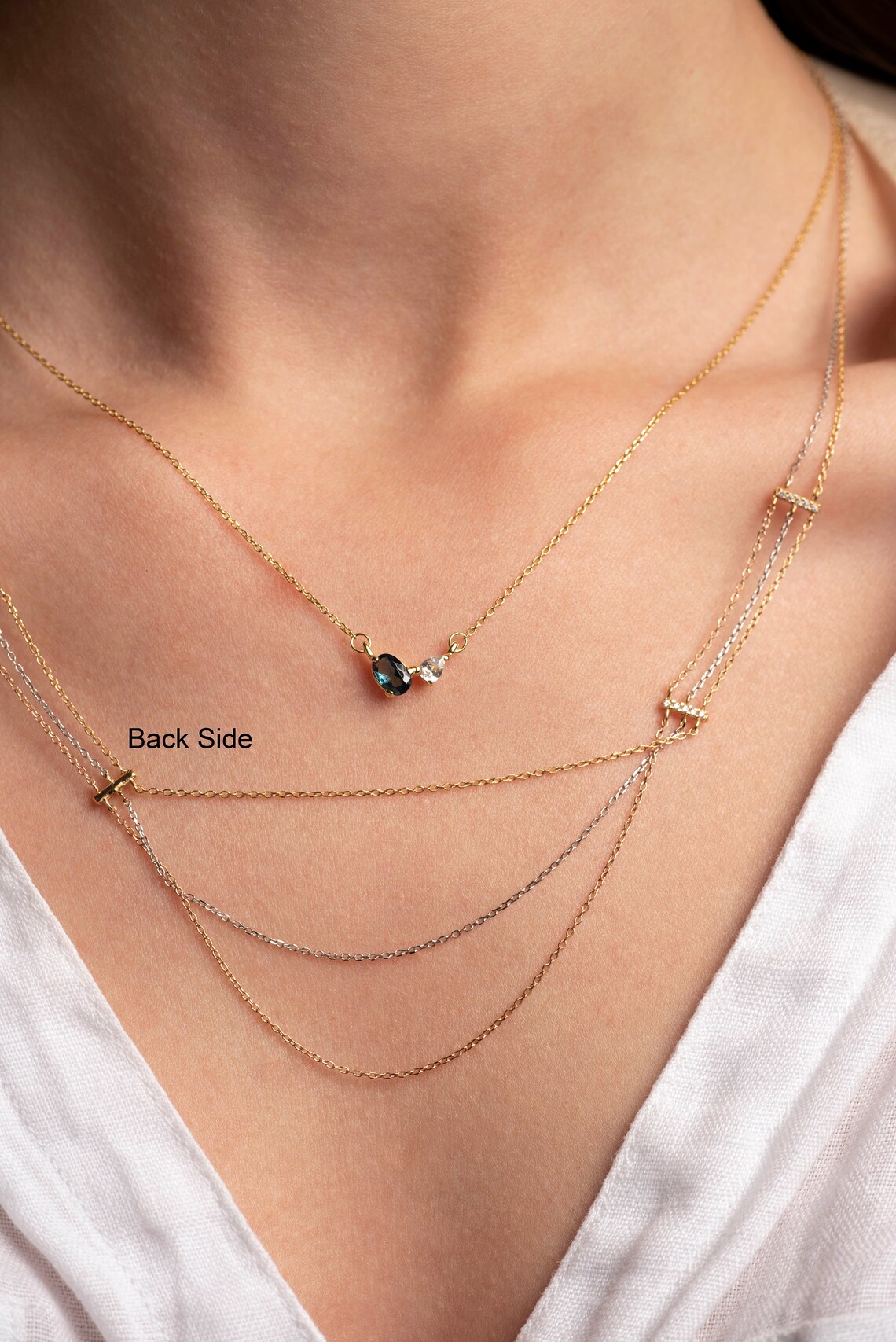 14K Gold Diamond Necklace Set / Gold Layered Cable Chain Set / - Etsy