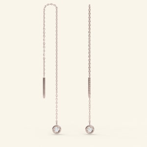 14k Solid Gold Long Threader Earrings - Diamond Threader Earrings ...