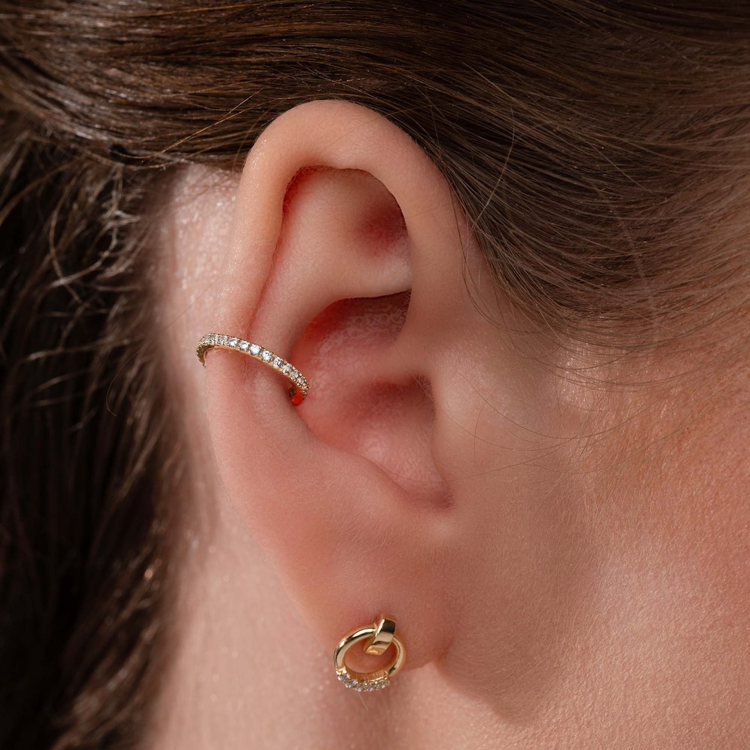 14K Solid Gold Ear Cuff With 23 White Diamonds – Minimalist Design, Handcrafted Jewelry ...