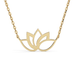 14k Solid Gold Diamond Lotus Flower Necklace: Minimalist Pendant - Etsy