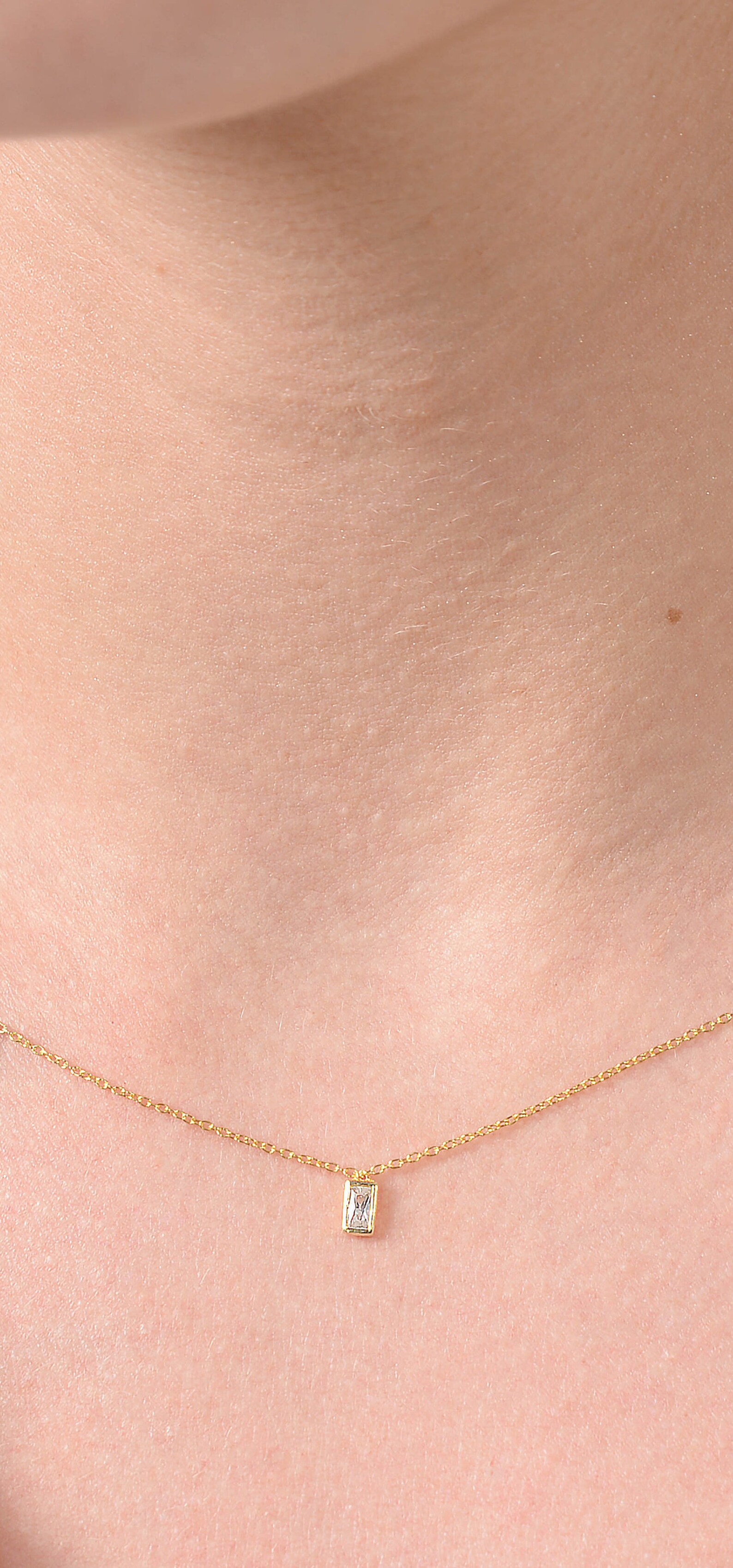 Diamond Baguette Necklace Dainty Diamond Necklace Bezel - Etsy