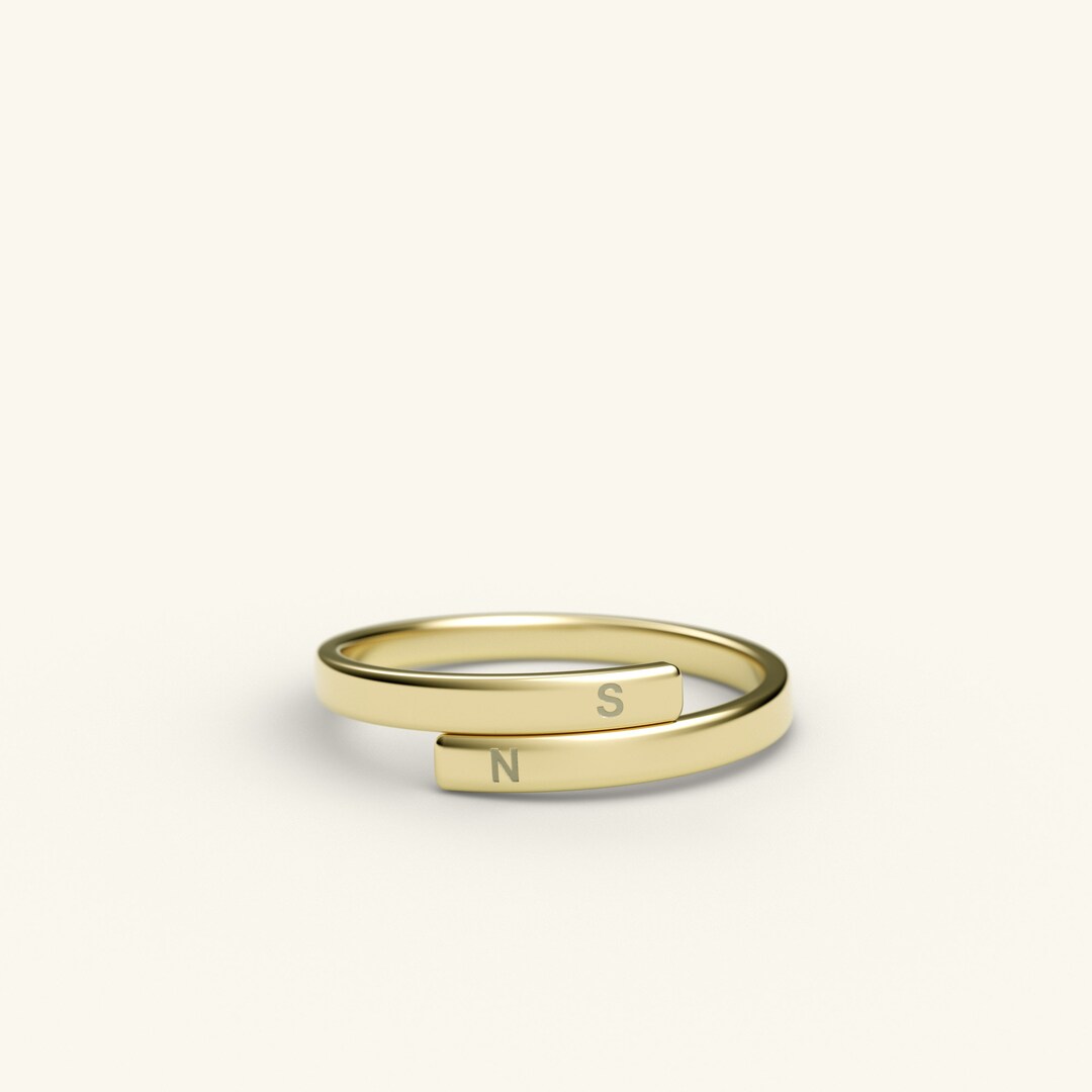 14k Solid Gold Personalized Ring: Engraved Initial Band - Etsy