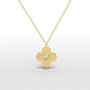 Gold Pearl Necklace, Clover Pearl Pendant, Gold Clover Charm, Natural ...