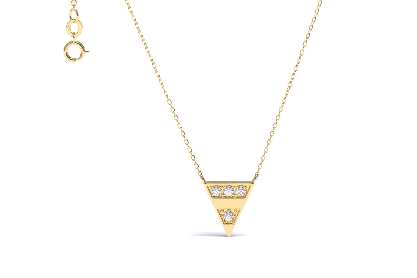 Diamond Triangle Necklace / 14k Gold Personalized Necklace / - Etsy