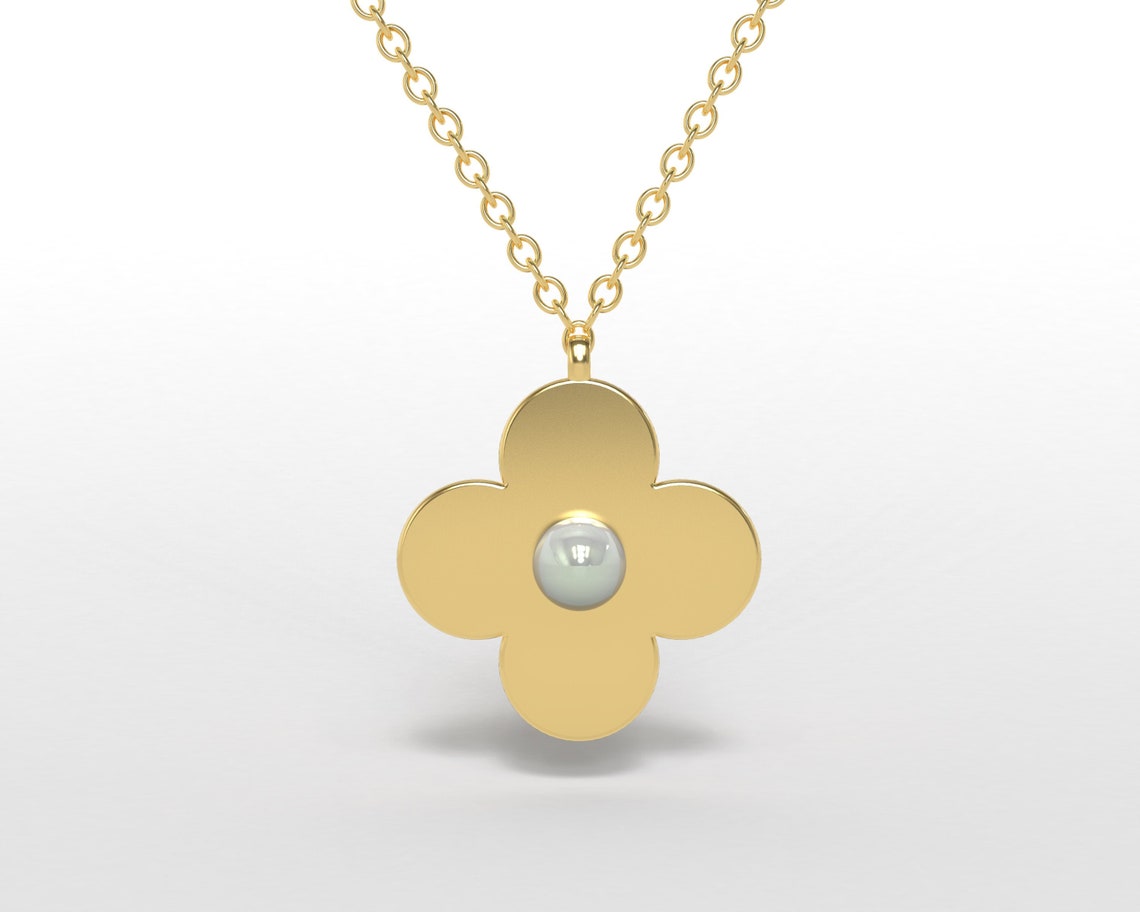 Gold Pearl Necklace Clover Pearl Pendant Gold Clover Charm - Etsy
