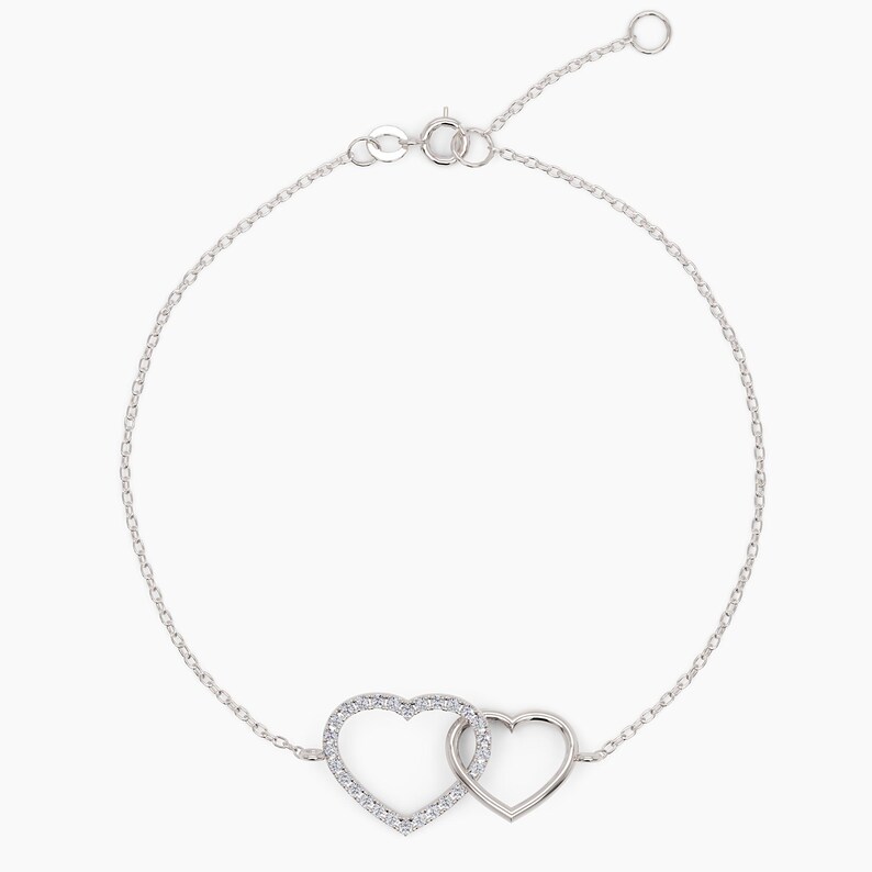 Interlinked Diamond Heart Bracelet: 14k Solid Gold Mother Daughter Gift ...