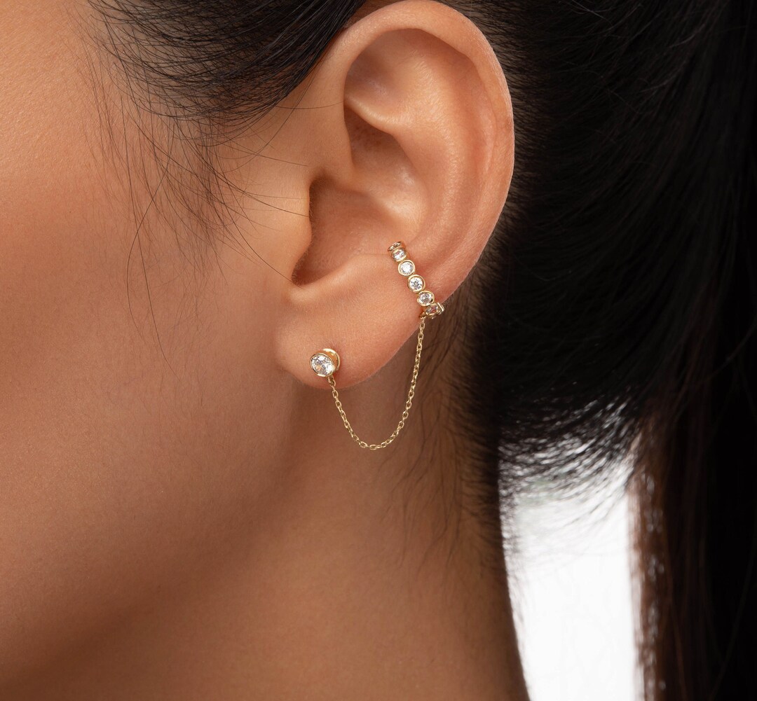 14k Solid Gold Diamond Ear Cuff: Helix Piercing, Cartilage Hoop - Etsy