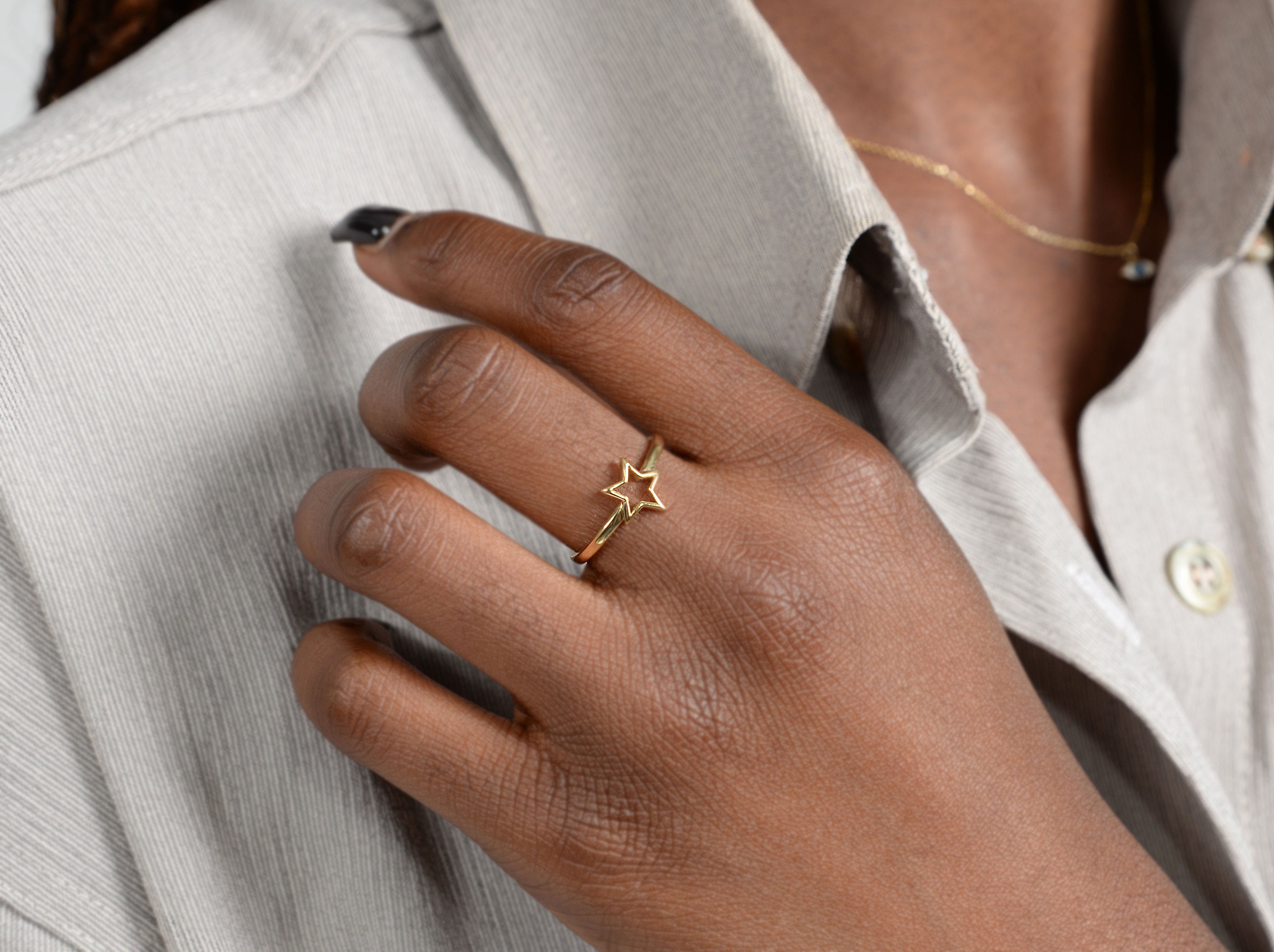 Open Star Ring / Dainty Solid Gold Star Ring / 14K Solid Gold - Etsy UK