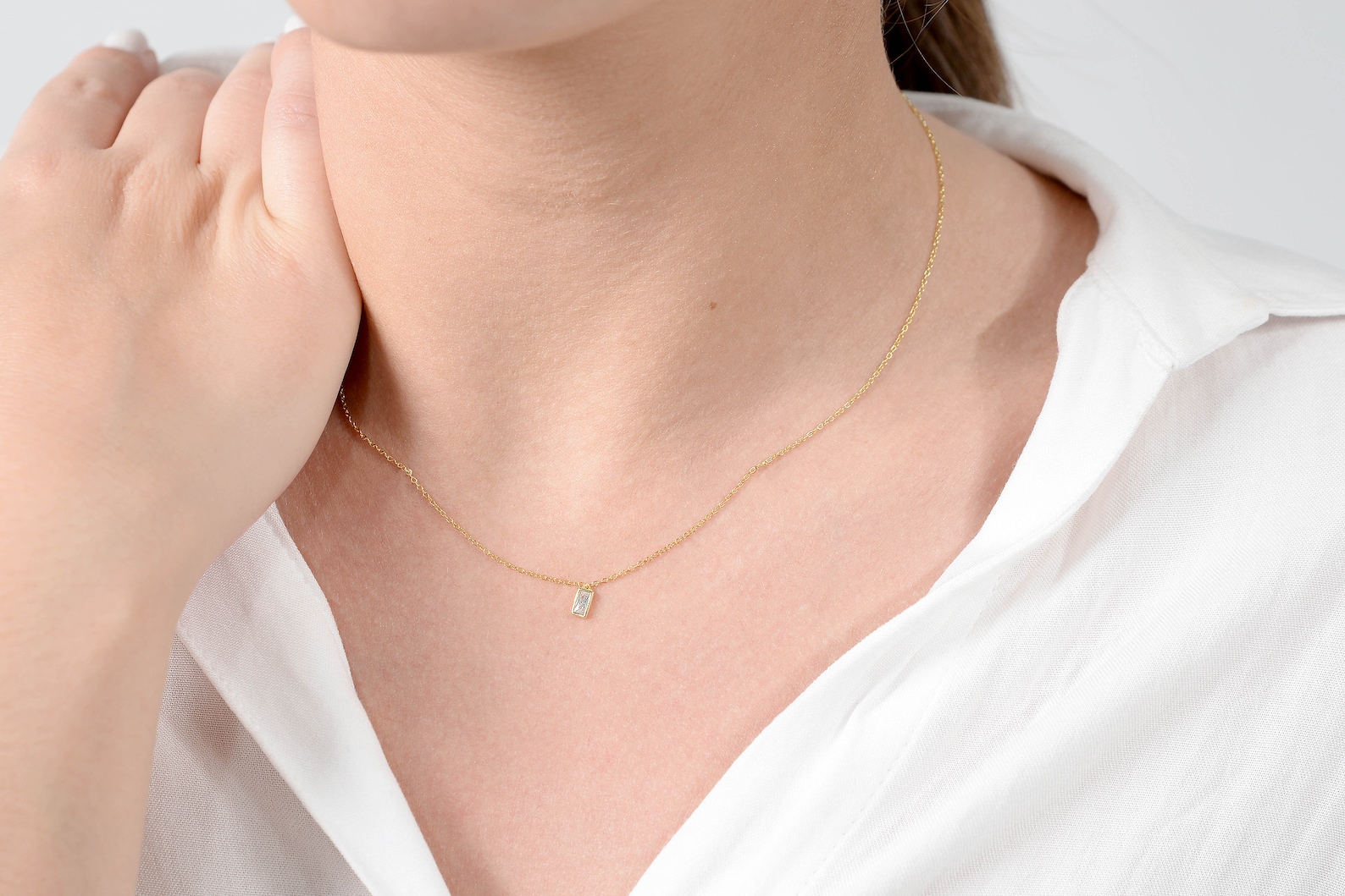 Diamond Baguette Necklace Dainty Diamond Necklace Bezel - Etsy