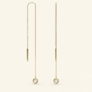 14k Solid Gold Long Threader Earrings - Diamond Threader Earrings ...