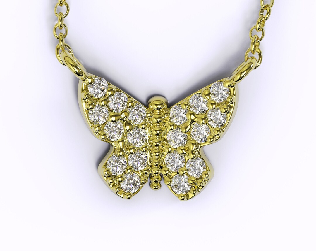 Diamond Butterfly Necklace: Solid Gold Charm, Dainty Jewelry - Etsy