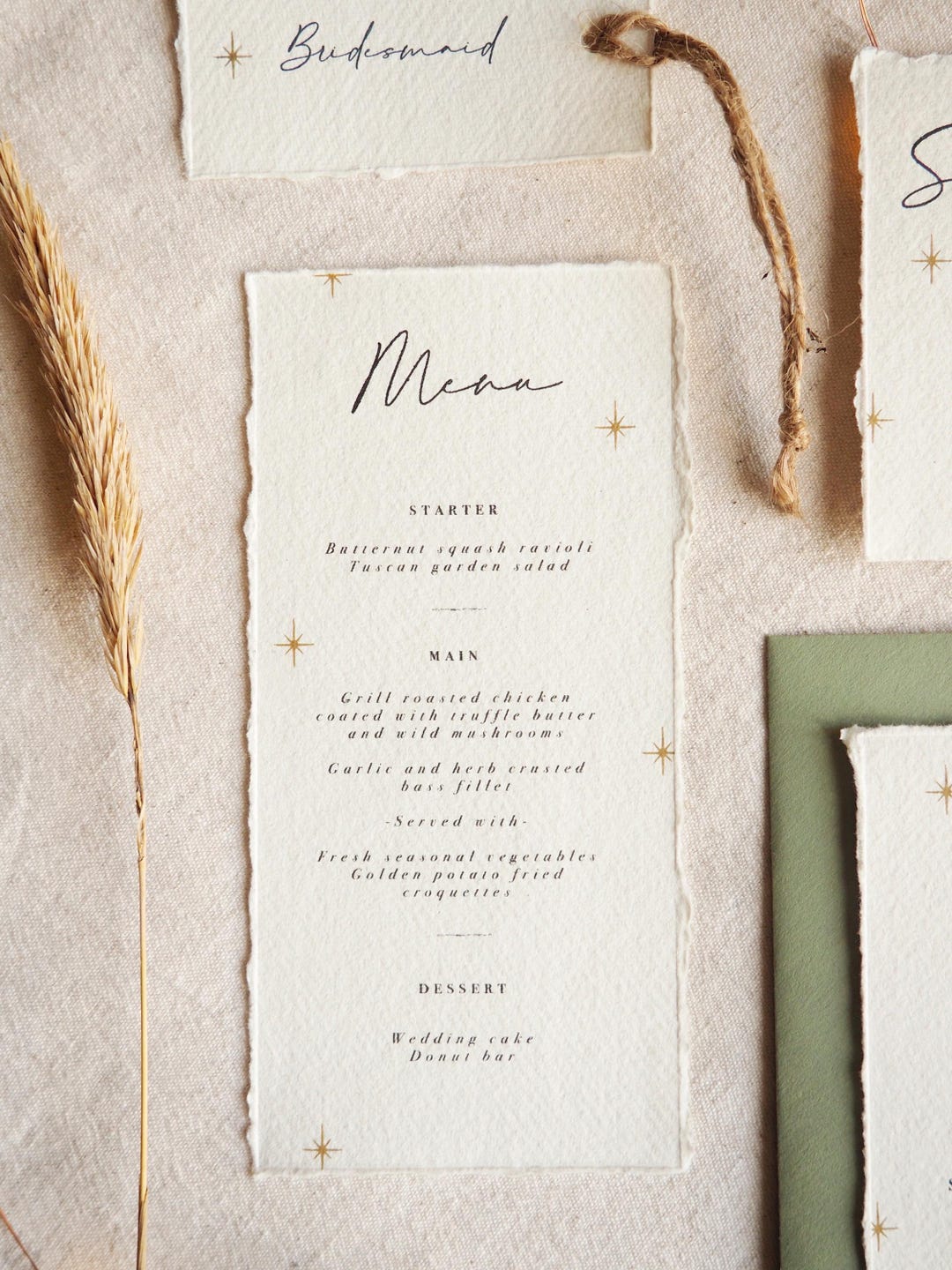 Lemon Wedding Menus Handmade Paper Hand-torn Edges Wedding Table Menu ...