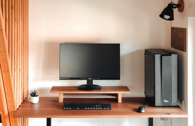 Walnut Monitor Stand for PC Setup | Wood Organization Desk Stand Shelf ...