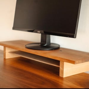 Walnut Monitor Stand for PC Setup | Wood Organization Desk Stand Shelf ...