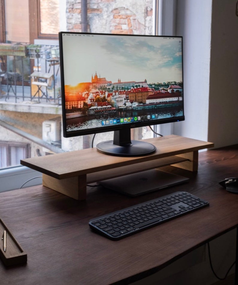 Walnut Monitor Stand for PC Setup Wood Organization Desk - Etsy
