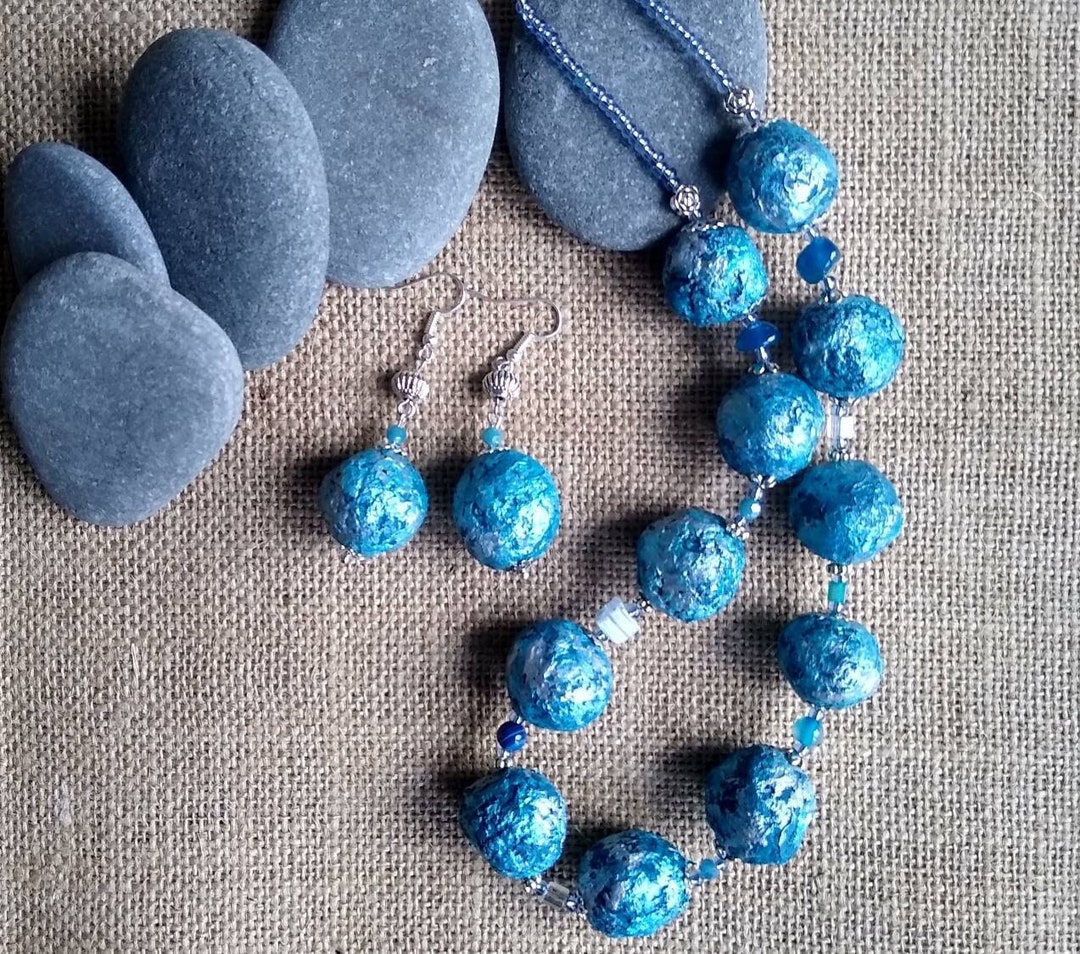 Recycled Cardboard Jewelry Set: Paper Mache Necklace and Earrings - Etsy