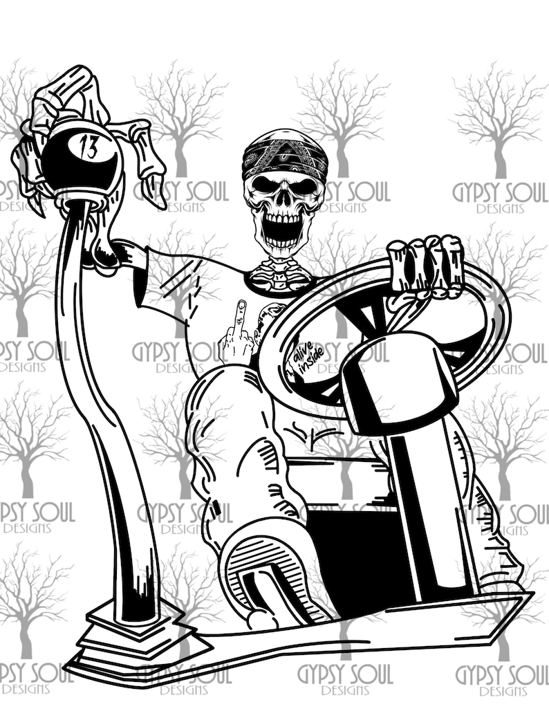 Skeleton Skull Truck Driver Alive Inside Bad Ass Middle Finger CDL ...