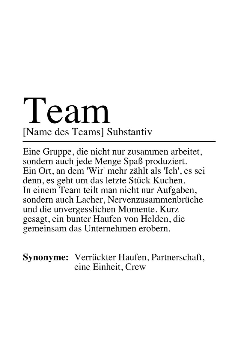 Definition TEAM Poster, Din A4, A5 oder Digital - Das perfekte Geschenk ...