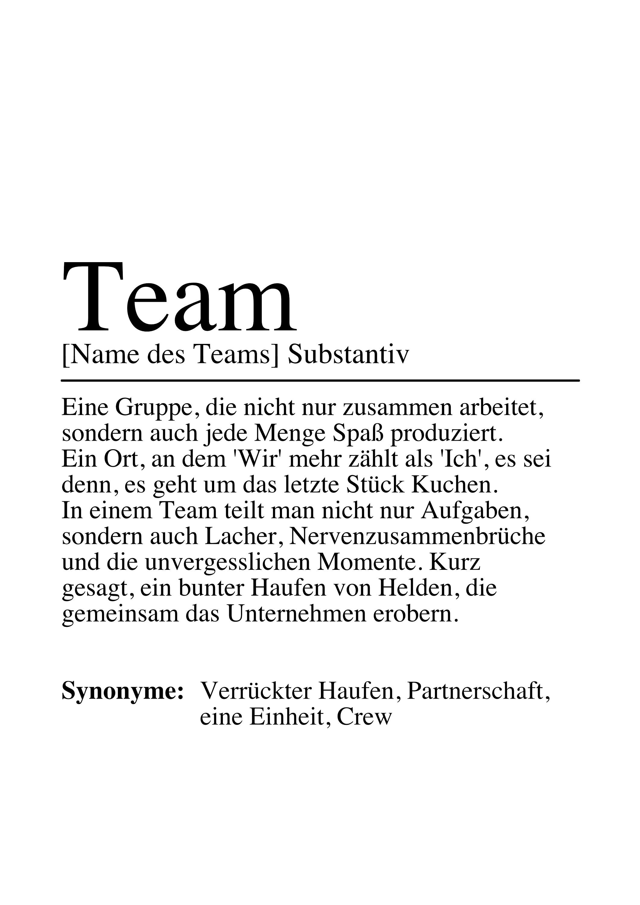 Definition TEAM Poster, Din A4, A5 oder Digital - Das perfekte Geschenk ...