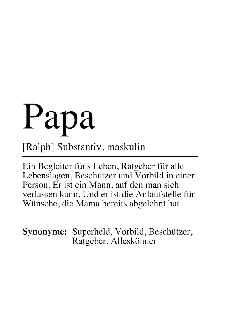 PAPA Definition Poster Image DIN A4 A5 or Digital Gift Father's Day ...
