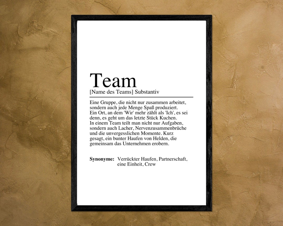 Definition TEAM Poster, Din A4, A5 or Digital the Perfect Gift for the ...
