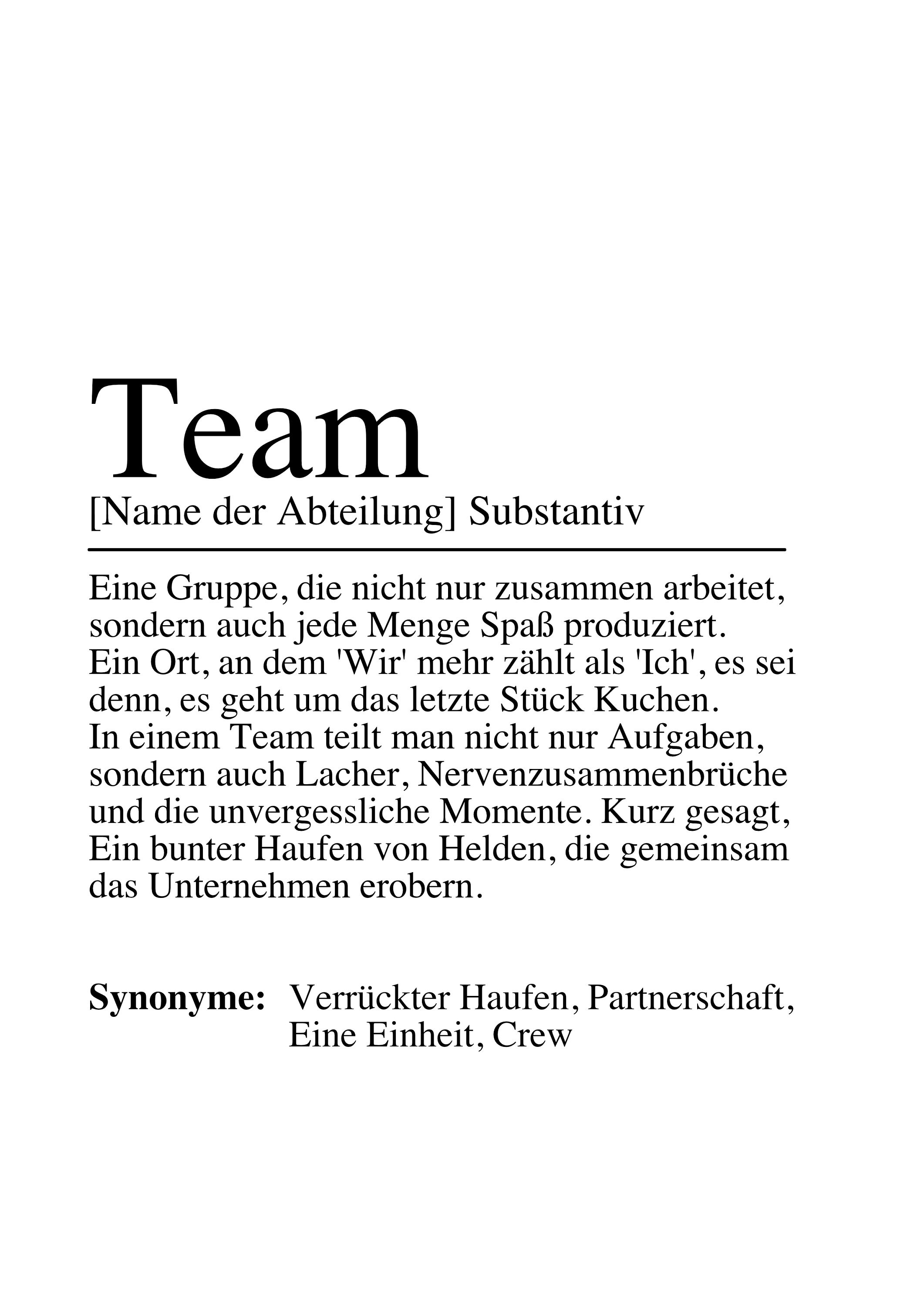 Definition TEAM Poster, Din A4, A5 or Digital the Perfect Gift for the ...