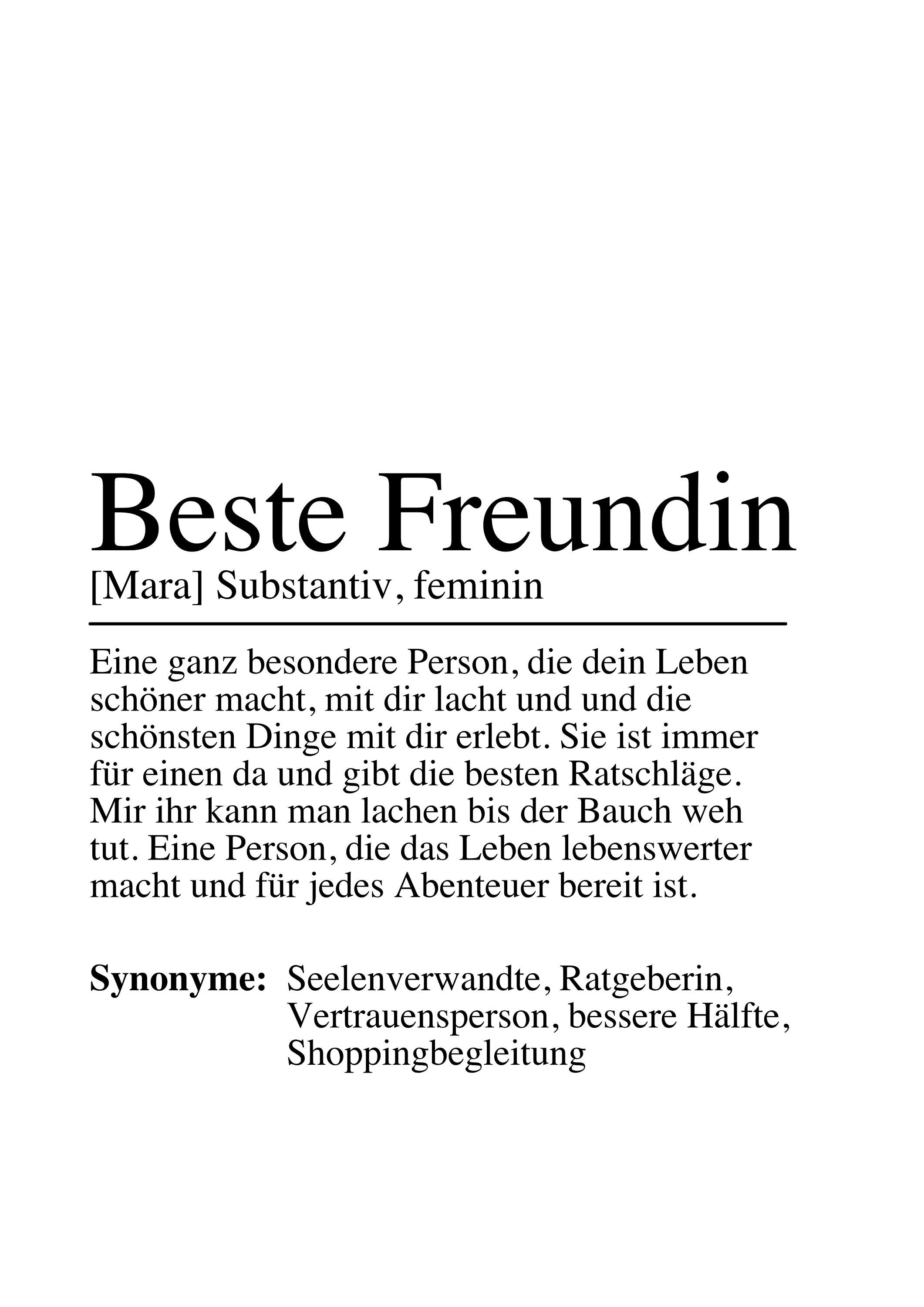 BESTE FREUNDIN Definition Poster Bild DIN A4 A5 oder Digital - Geschenk ...