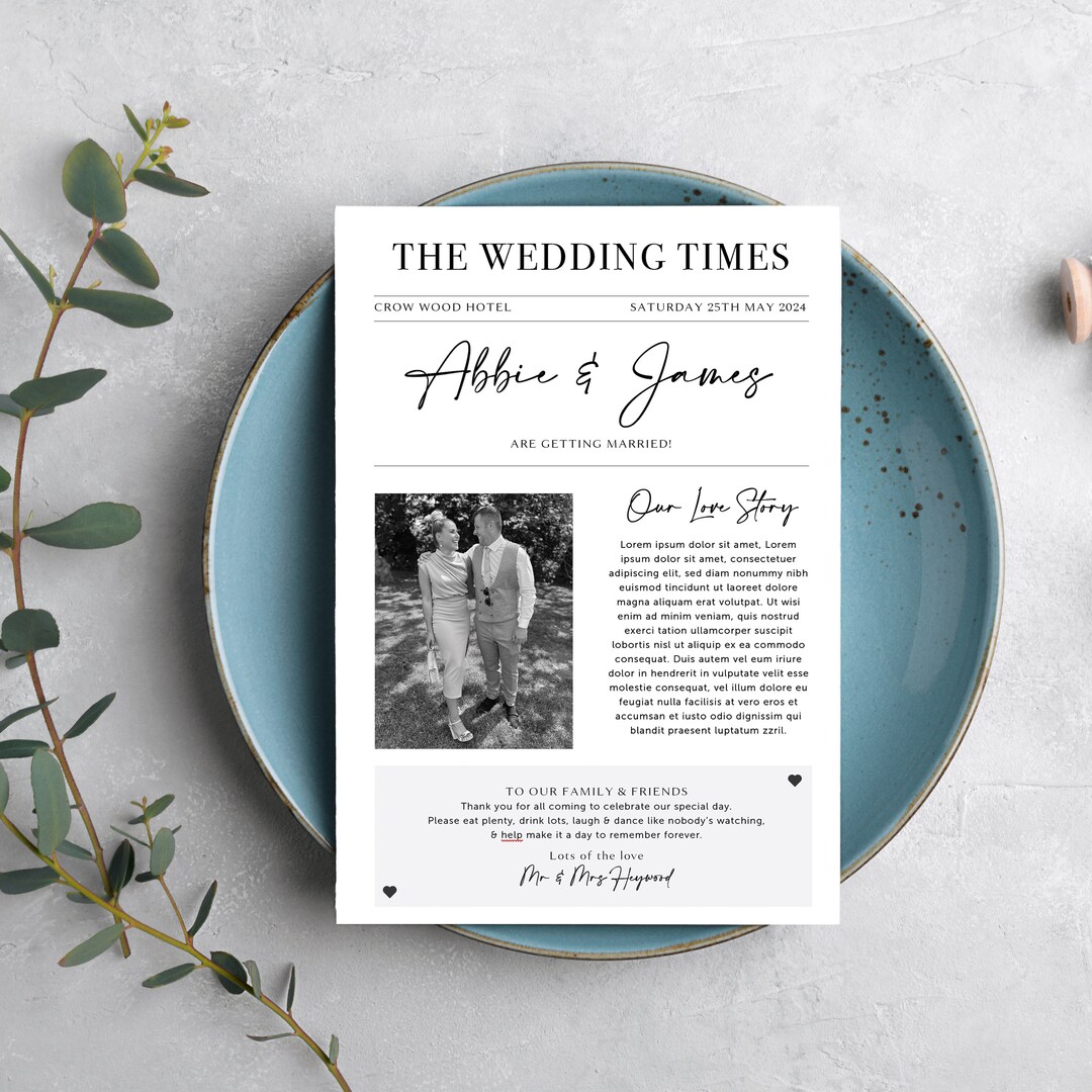 CUSTOM Wedding Newspaper, PRINTED, Fully Personalised to You, Wedding ...