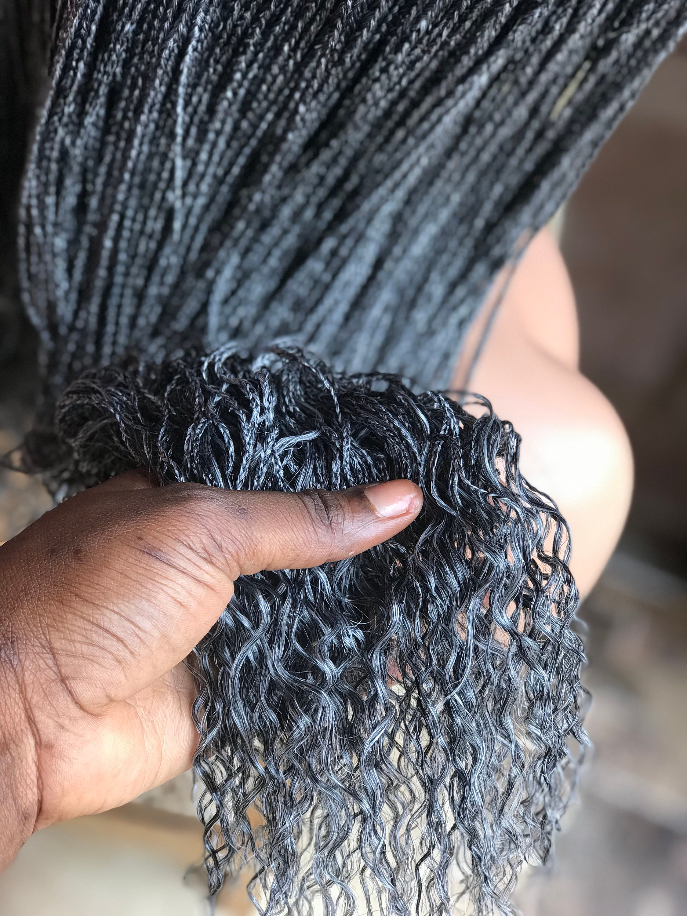 Ready to Ship Grey Mixed Black Micro Braids Side Part 18 - Etsy