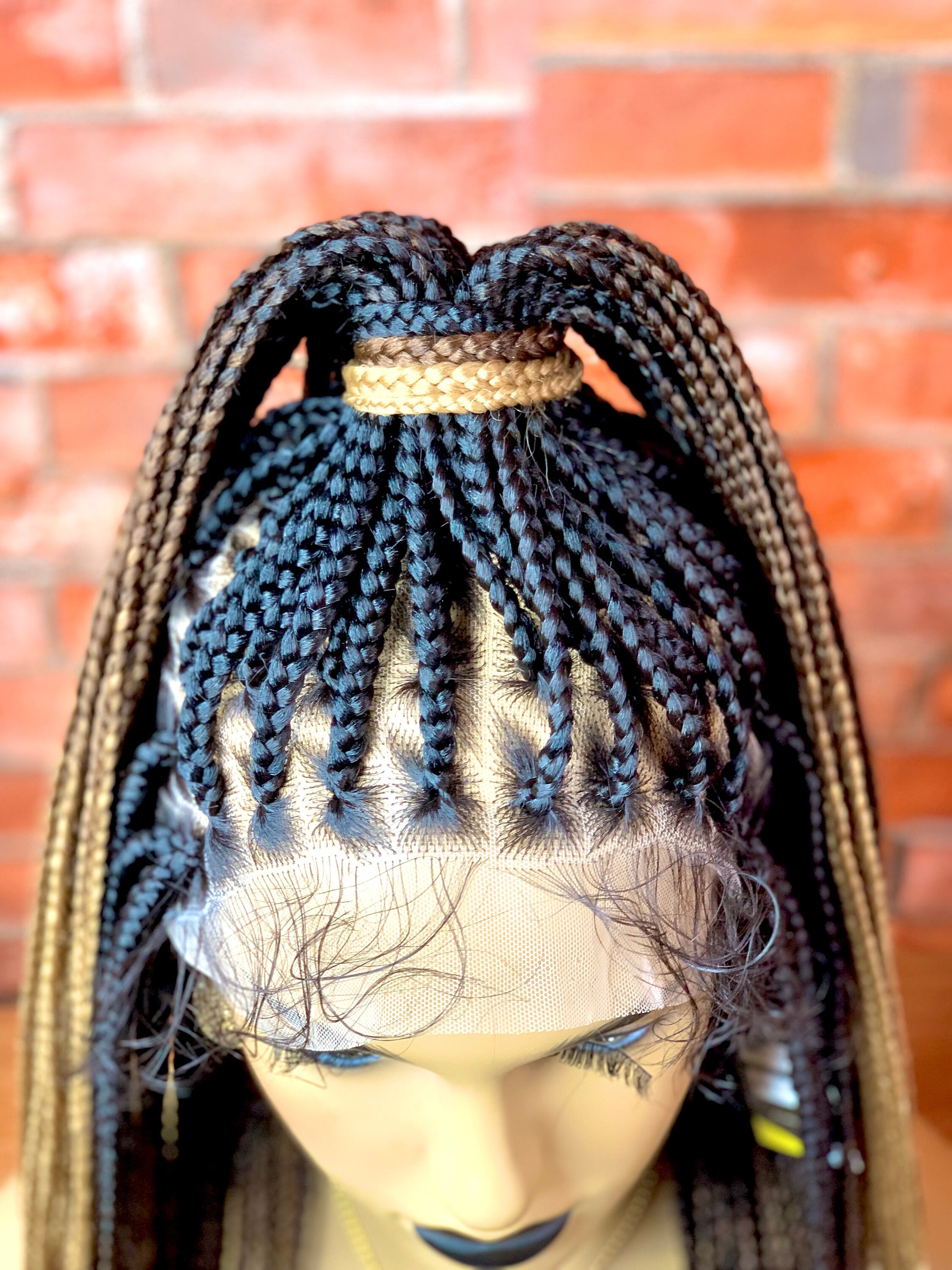 Full Lace Knotless Braids Wig, Slant Cut Wig, Black Brown Blonde Color ...
