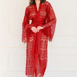 Long Silk Robe for Women, Lingerie See Through Robe Sheer Robe Lace ...