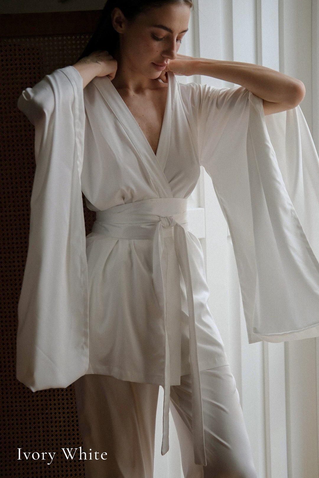 Long Bridal Robe, Japanese Kimono Robe, Bride Robe, Bridal Dressing ...