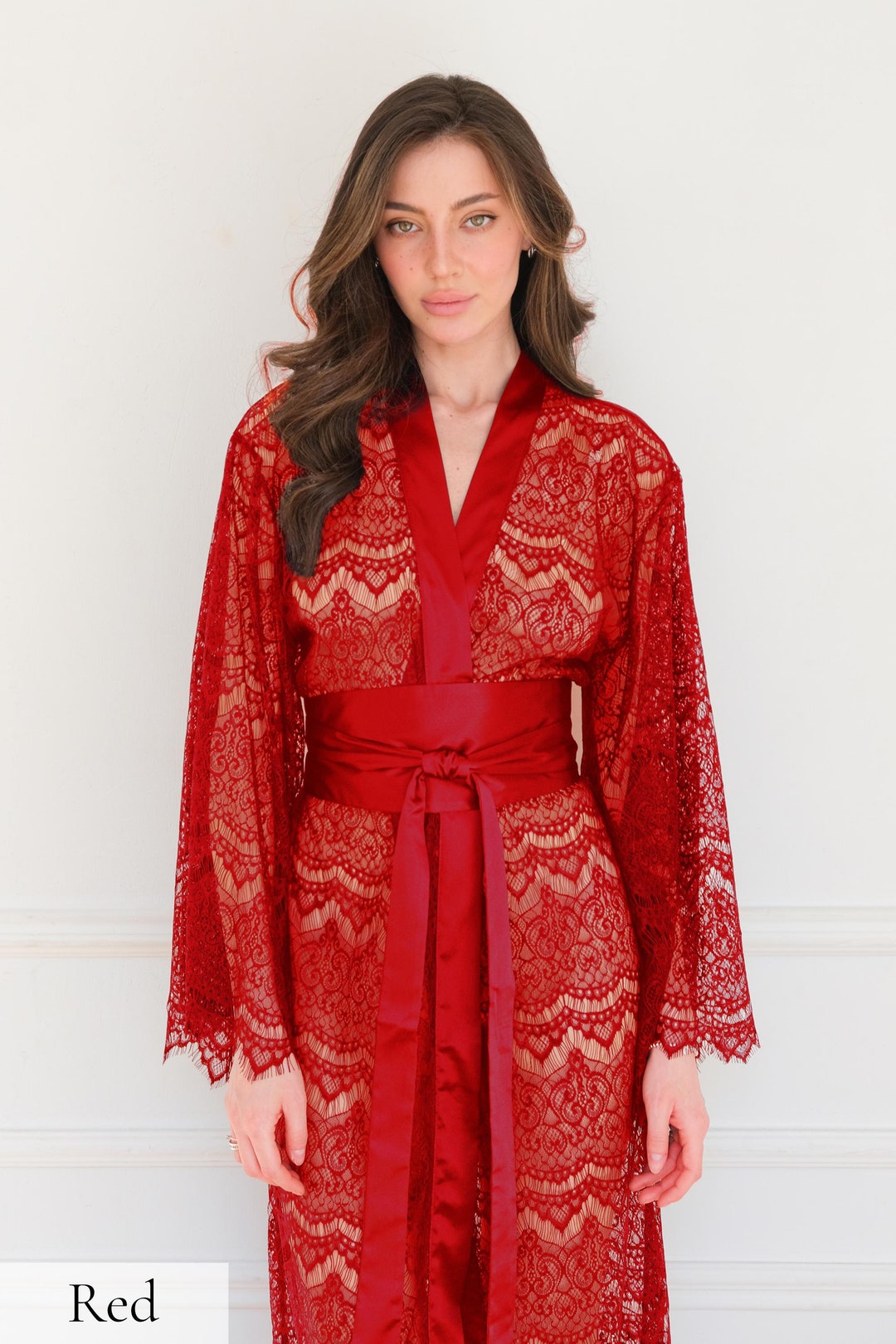 Nightwear Lingerie See Through Robe Kimono, Sheer Robe Lace Robe Silk ...