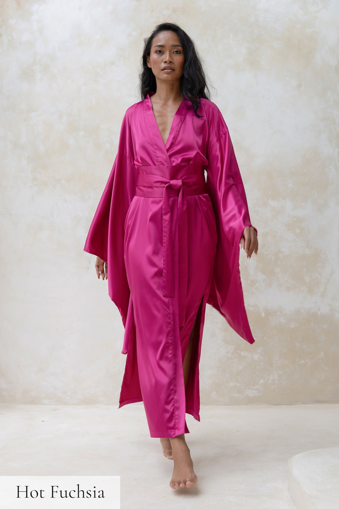 Long Silk Robe Satin Silk Kimono Robe, Silk Dressing Gown, Bridesmaid ...