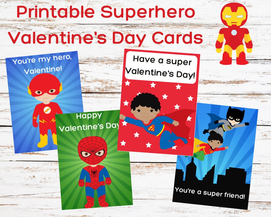 Superhero Valentine's Day Cards for Boys, Printable Valentine's Day ...