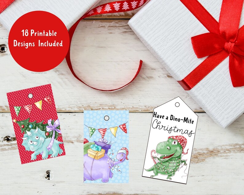Christmas Gift Tags, Printable Dinosaur Christmas Gift Tags for Kids ...
