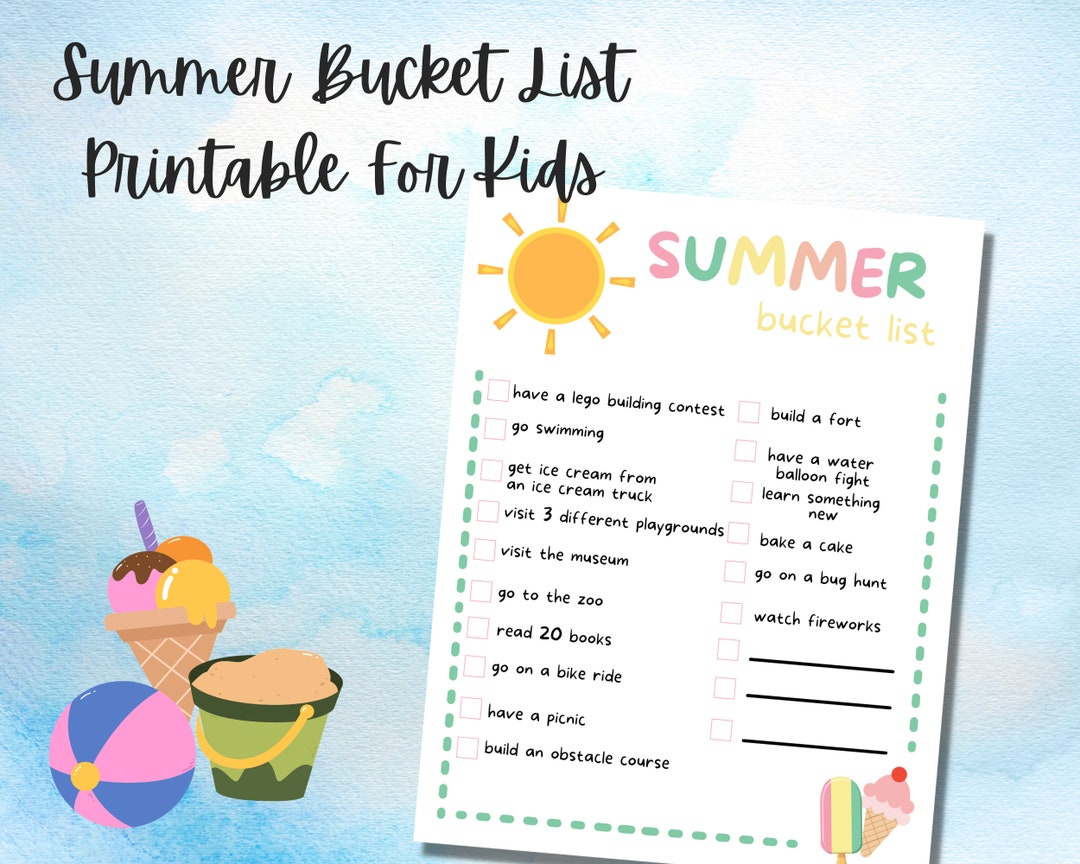 Summer Bucket List Printable for Kids, Kids Printables, Activities for ...
