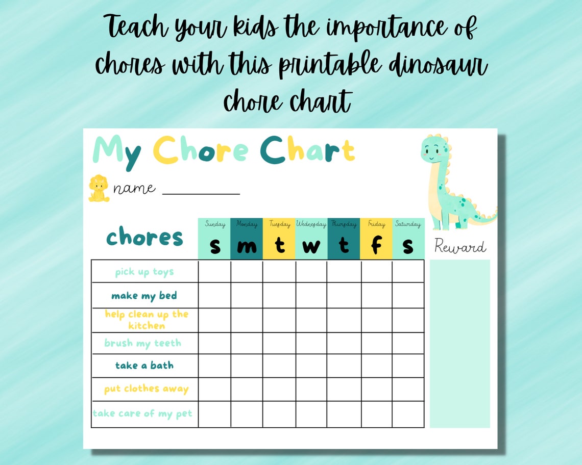 Printable Chore Chart for Kids, Dinosaur Chore Chart, Digital Chore ...